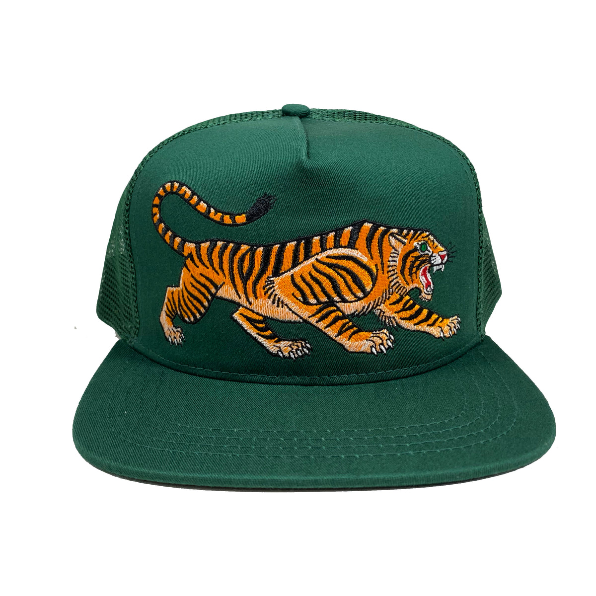 Tiger Trucker Hat with Snapback Tattoo-Style Spruce Green - Stuntin HQ