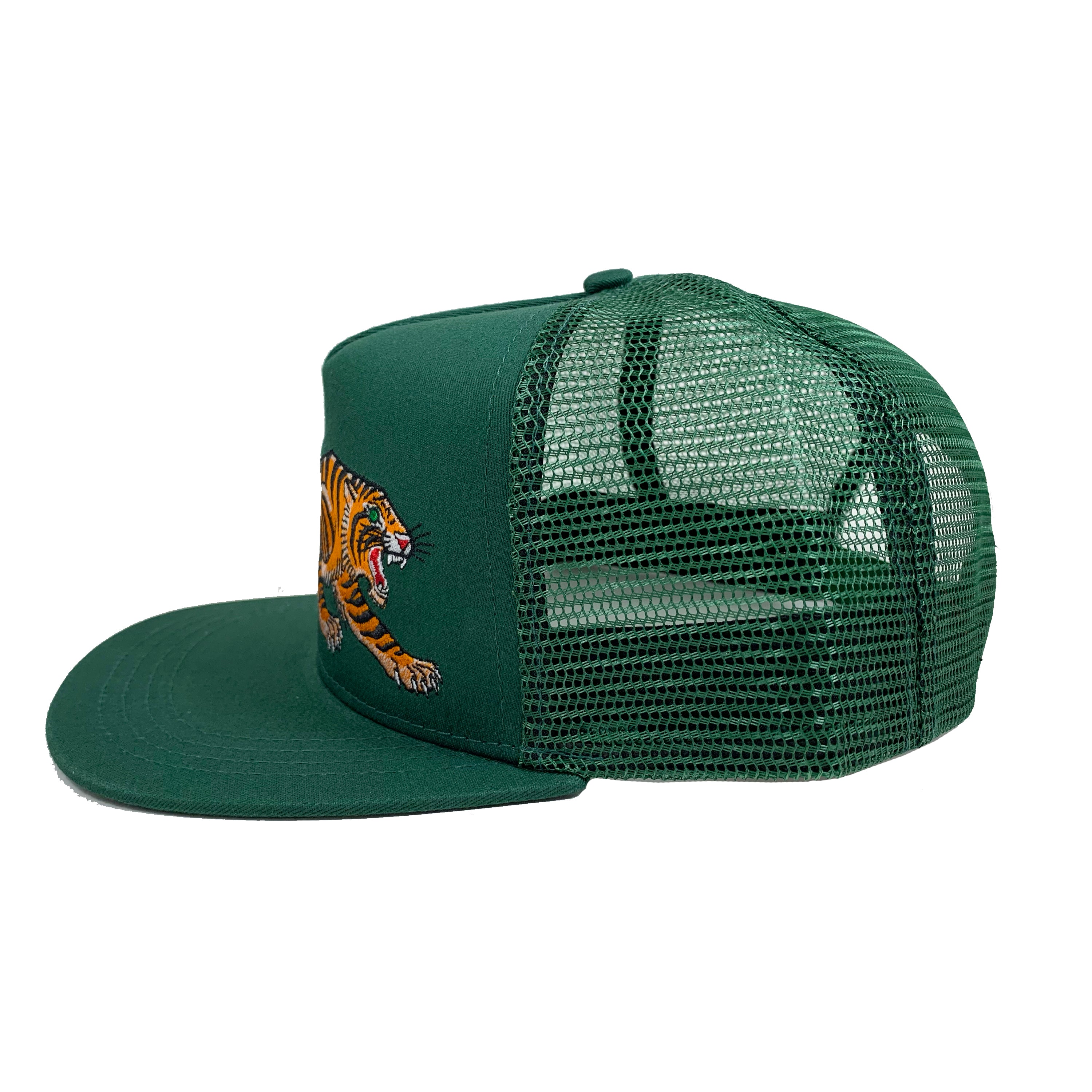 Tiger Trucker Hat with Snapback Tattoo-Style Spruce Green - Stuntin Goods