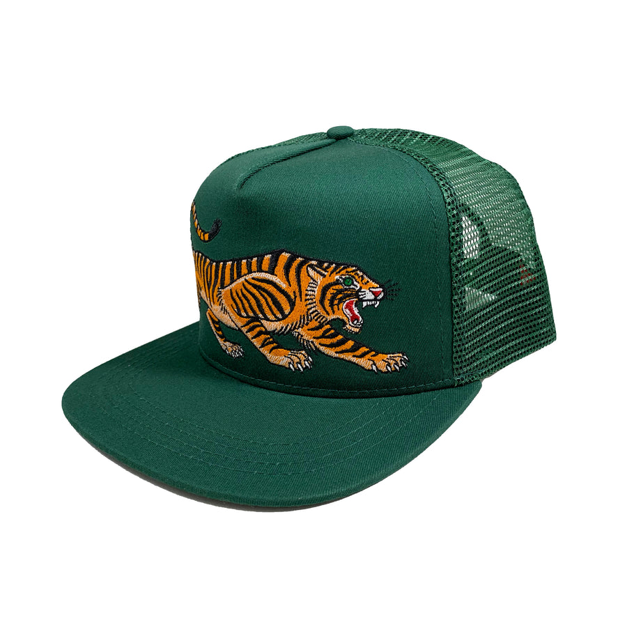 Tiger Trucker Hat with Snapback Tattoo-Style Spruce Green - Stuntin Goods